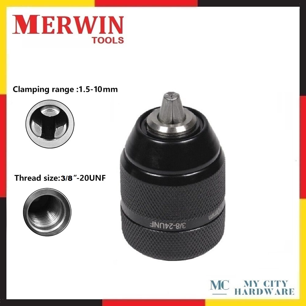Merwin 3/8'' X 24UNF Double Lock Type Metal Keyless Drill Chuck Head ...