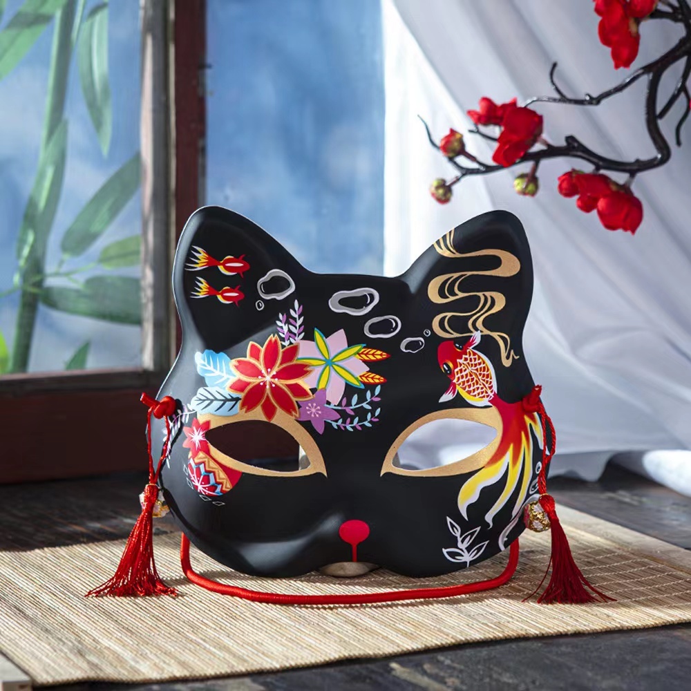 TikTok !! Japanese Mask Wind Spirit Fox Face Mask Half Cat Demon Fox ...