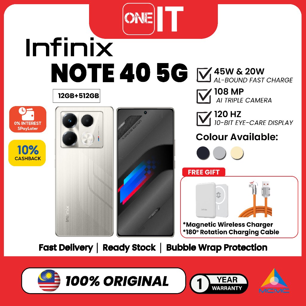 Infinix Note 40 5G (X6852) 512GB+12GB(UP TO 21GB) MediaTek G99 45W Fast ...