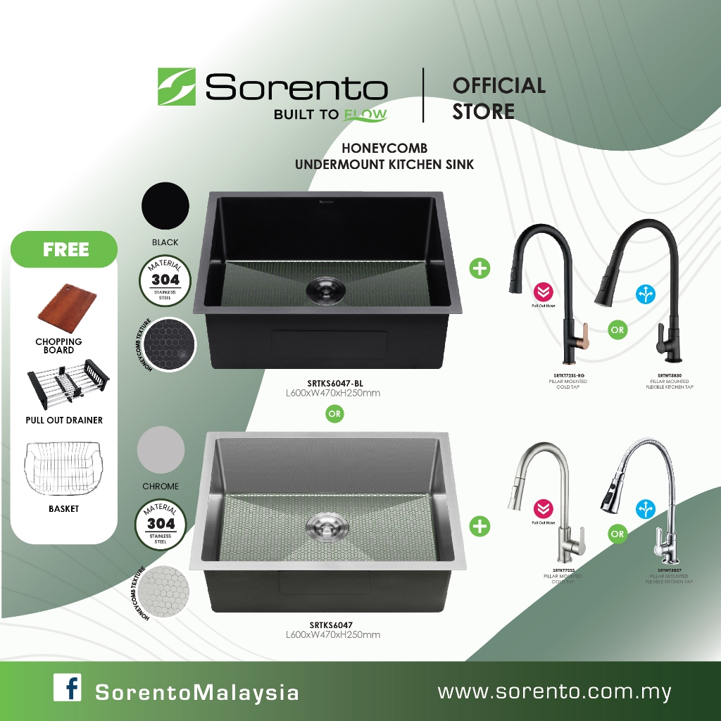 SORENTO 60cm HONEYCOMB UNDERMOUNT KITCHEN SINK SRTKS6047-BL sinki dapur ...