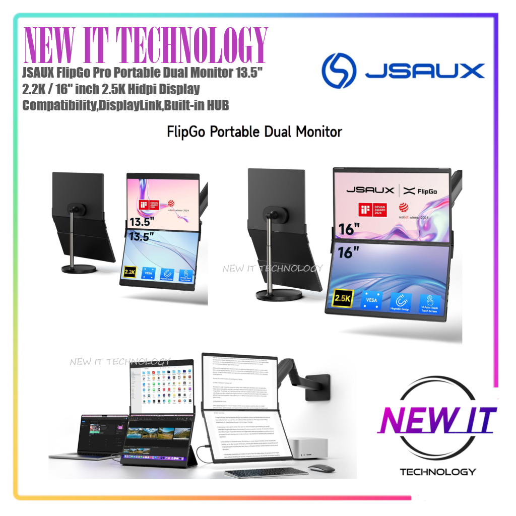 JSAUX FlipGo Pro Portable Dual Monitor 13.5" 2.2K / 16" inch 2.5K Hidpi ...