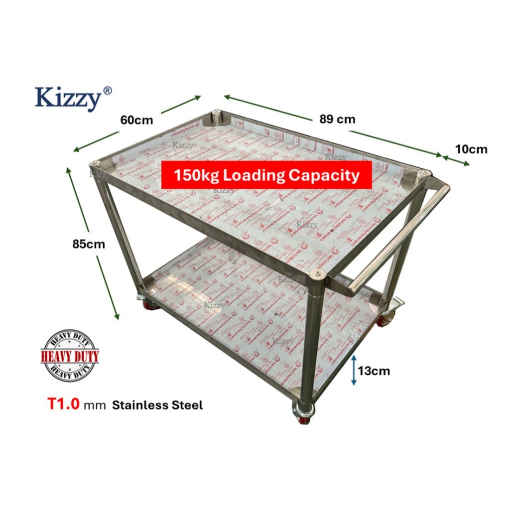 KIZZY 2 Tier Stainless Steel Heavy Duty Trolley | Shopee Malaysia