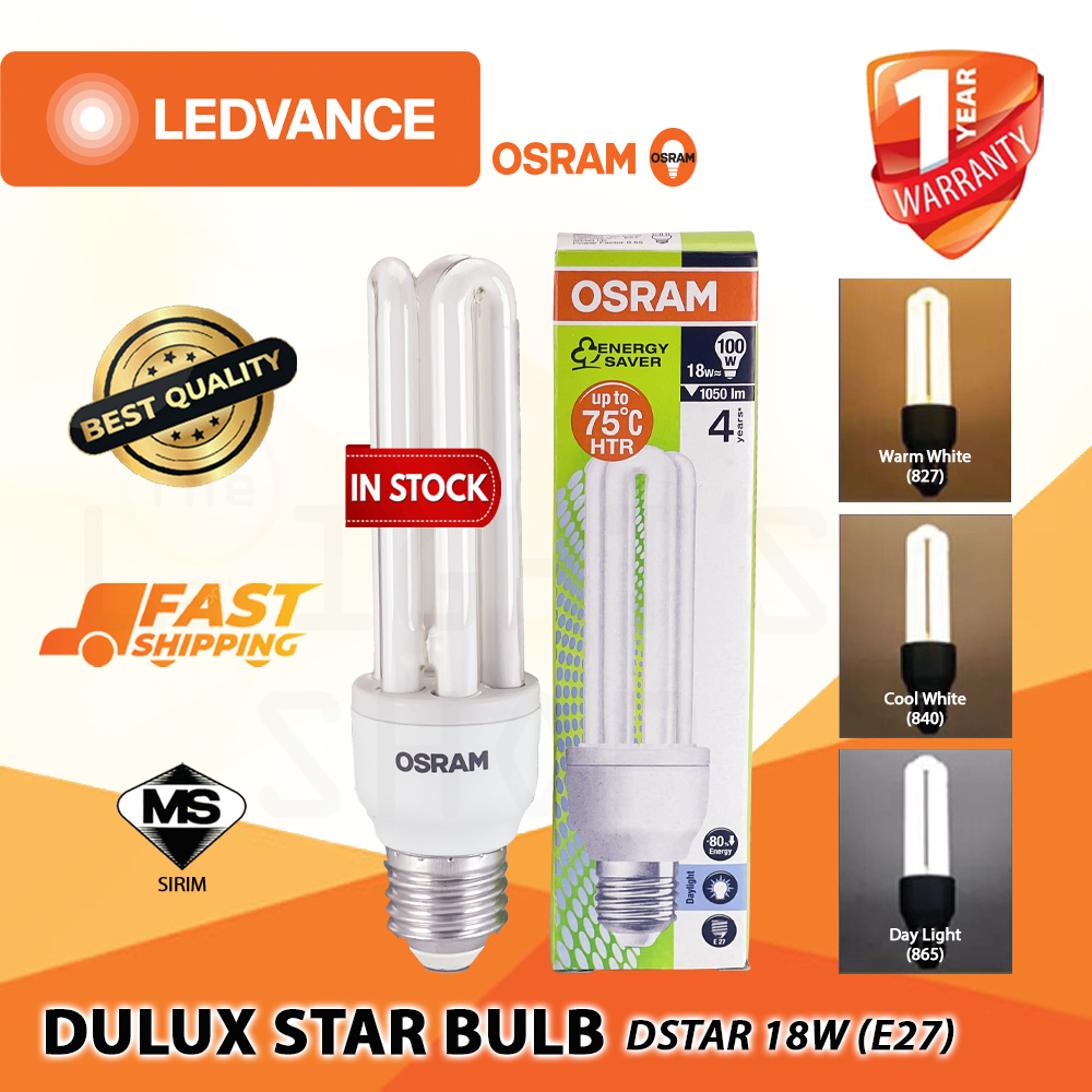 OSRAM DULUXSTAR BULB 3U 18W E27 BULB (WARM WHITE 827/COOL WHITE 840/DAYLIGHT 865) SIRIM LAMPU ...