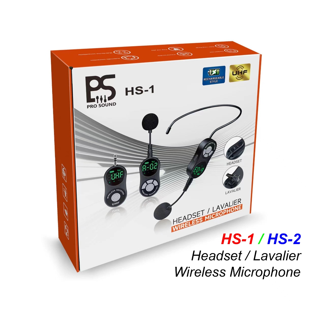 PS HS-1 / HS-2 UHF microphone wireless 2 in 1 Headset / Lavalier Mic ...