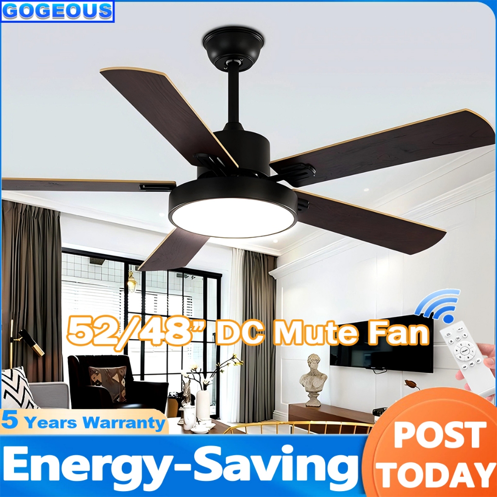 52/48Inch Kipas Lampu Siling Moden 6 Kelajuan + Tricolor Light Remote ...