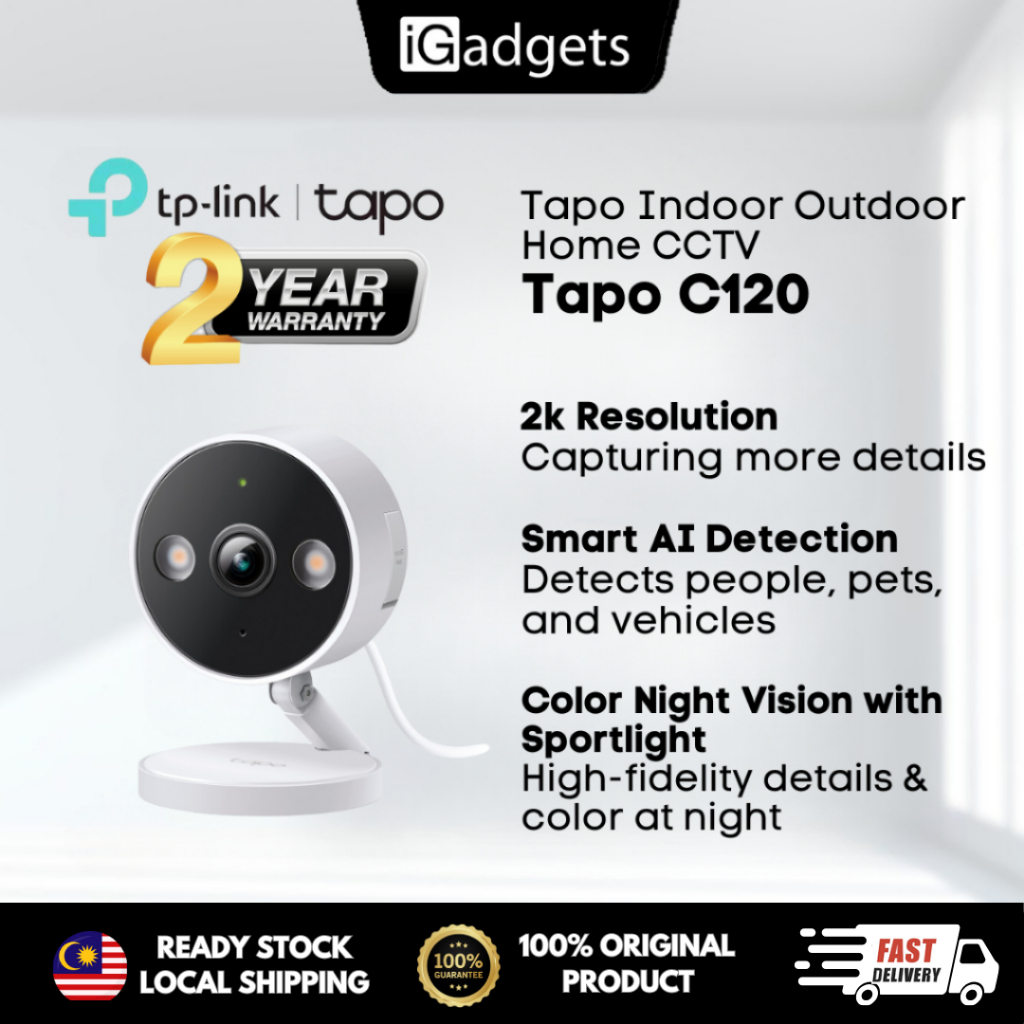 TP-LINK TAPO C120 CCTV Indoor/Outdoor Wi-Fi Home Security Camera | Magnetic | Weatherproof | 4MP ...