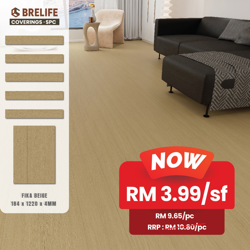 【Ready Stock】184X1220X4MM FIKA BEIGE SPC Flooring Wood Texture Flooring ...