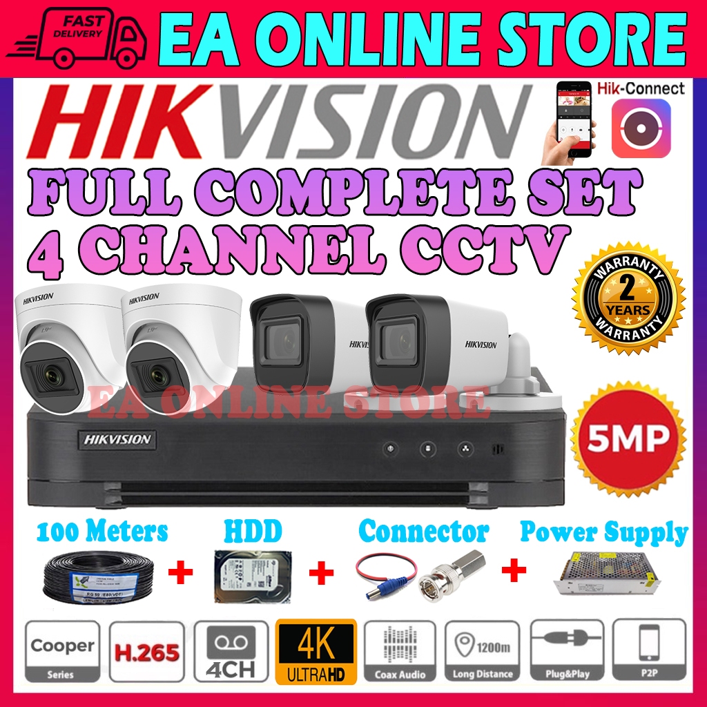 HIKVISION 5MP Full Set DIY 4-CHANNEL Full HD 1920P HIK CCTV 4CH DVR ...