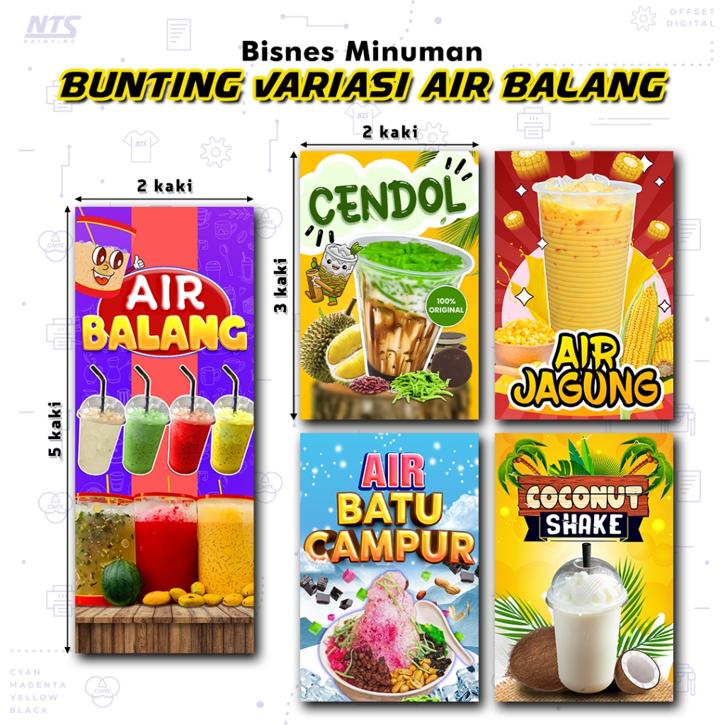 🔥FREE DESIGN🔥 Bunting Variasi Air Balang - Material Tebal / Kalis Air ...