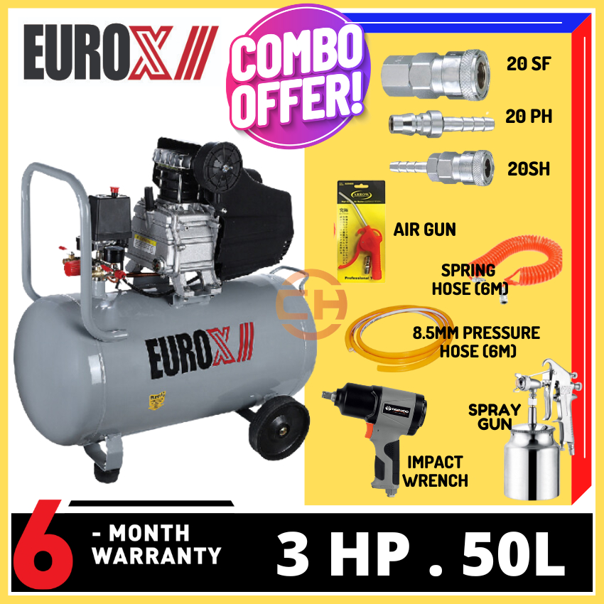EUROPOWER EUROX EAX3050 EAW3050 AIR COMPRESSOR 3.0HP 50Litre 50l Combo Set | Shopee Malaysia