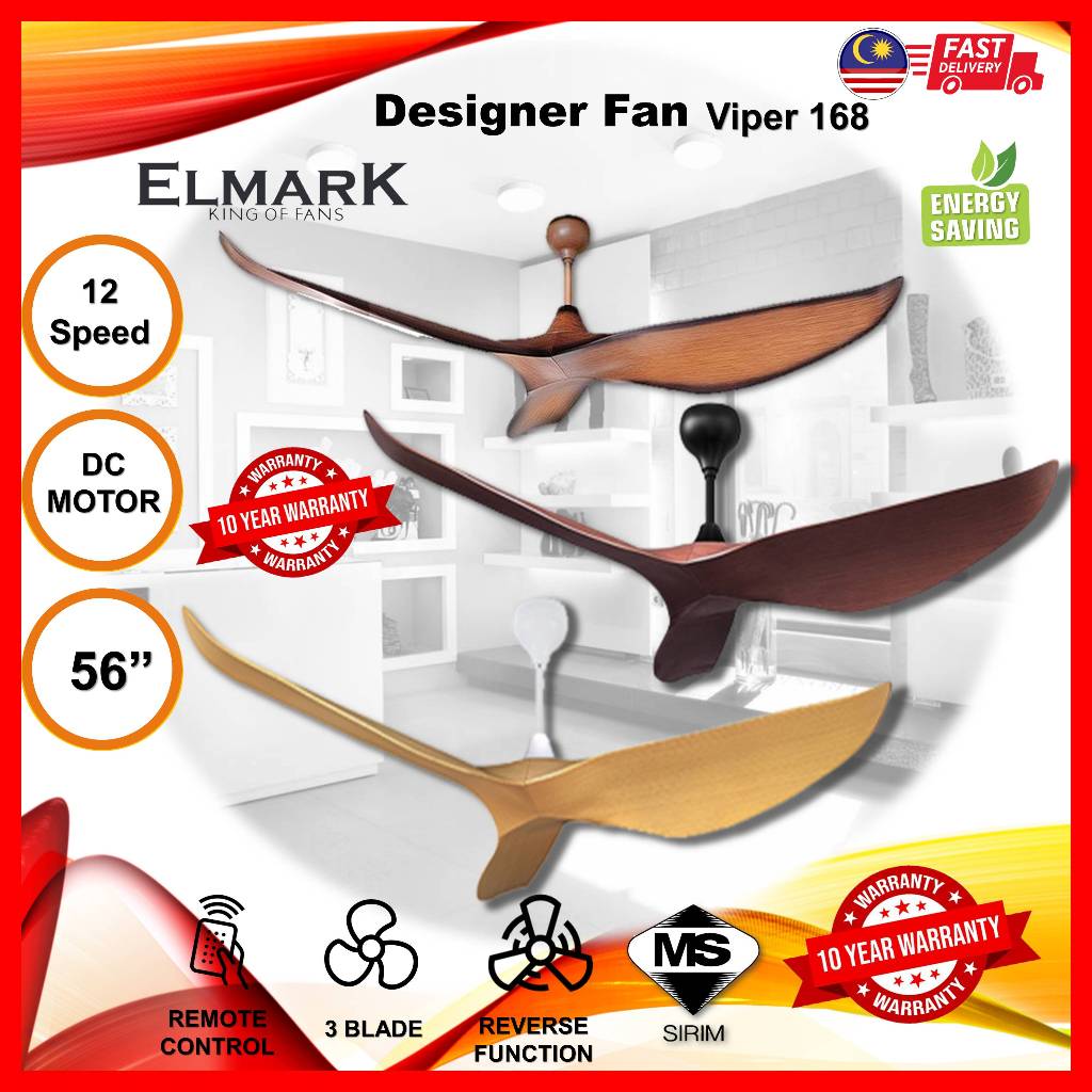 Elmark Viper 168 Ceiling fan 56inch DC Motor Designer Fan Wood Design ...