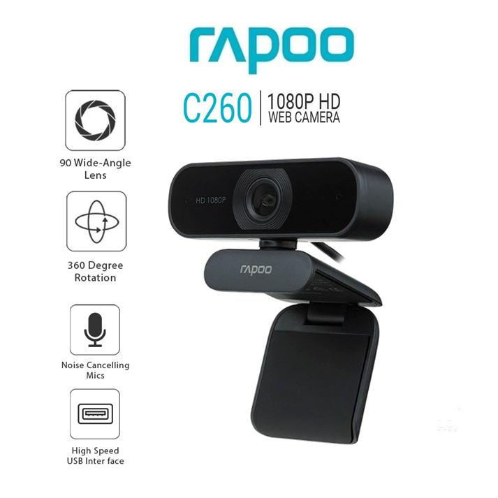 RAPOO C260 FULL HD 1080P WEBCAM WITH 360° HORIZONTAL ROTATION, BUILT IN ...