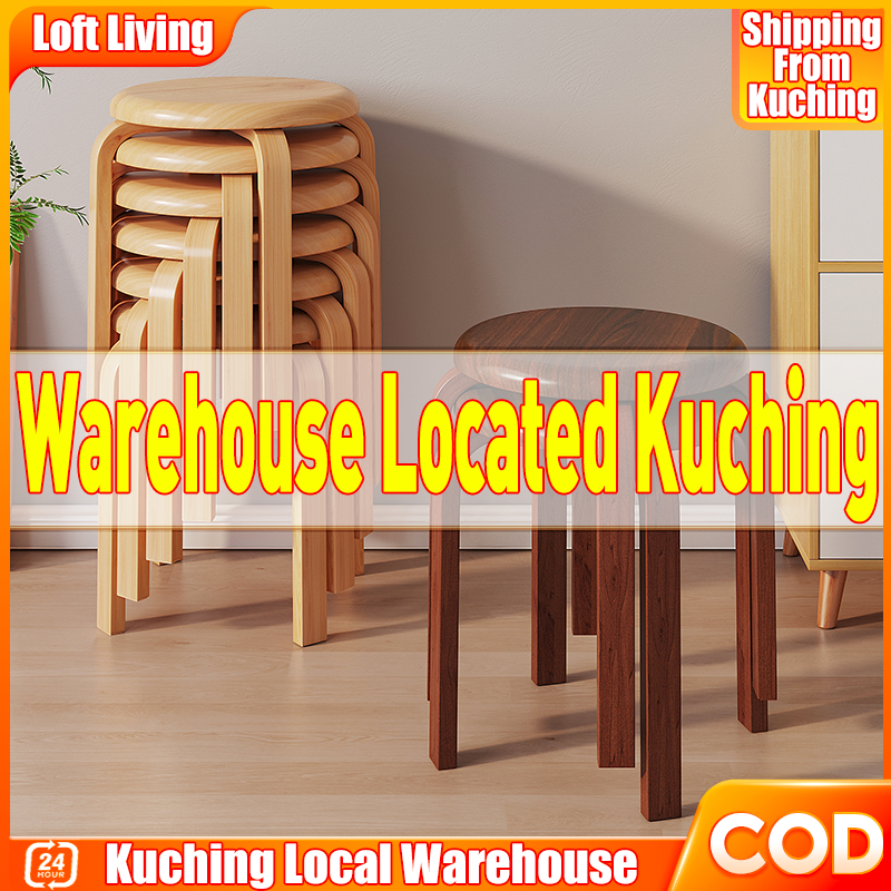 LOFT-Solid Wood Color Stool Modern Simple Rubber Wooden Stackable Round ...