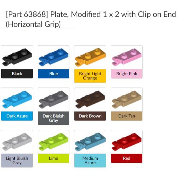 A11.[Ready Stock] 63868. Original Lego Parts : 1 x 2 with Clip on End ...