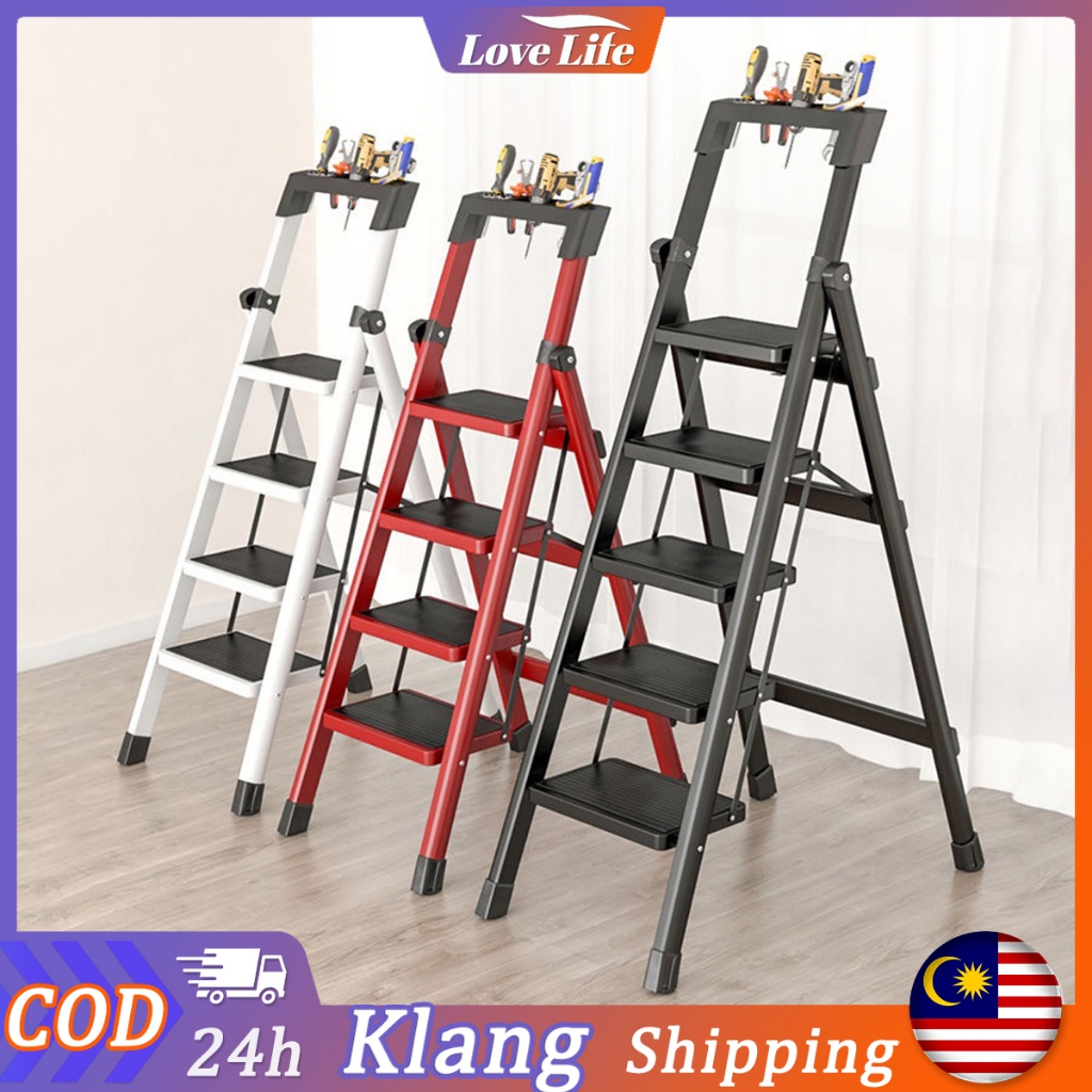 Household Indoor Folding Ladder Thickened Steel Pipe Herringbone Ladder ...