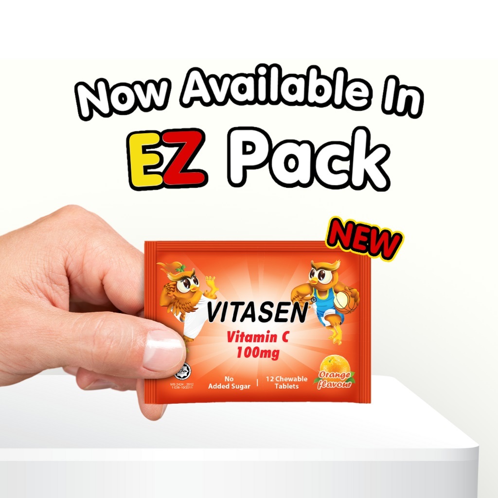 VITASEN Vitamin C 100mg Chewable Tablet (12's)(Orange) Sachet - For ...