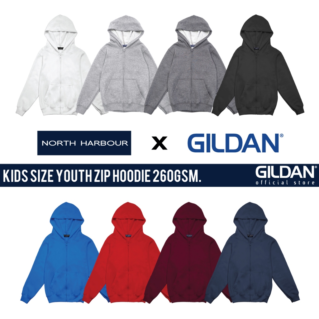 GILDAN x NORTH HARBOUR Rhodes Youth Zip Hoodie Kids Kangaroo Pocket ...