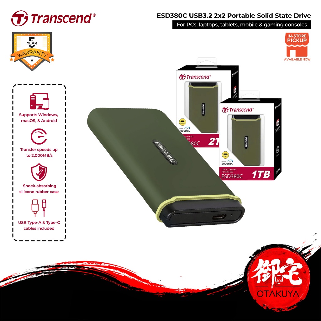 Transcend ESD380C USB3.2 2x2 Portable SSD (5 Year Warranty) | Shopee ...