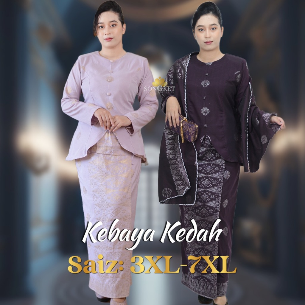 Kebaya Kedah |3XL-7xl | Sekali Selendang | Baju kurung |songket Hidaya Exclusive Raya2025 ...
