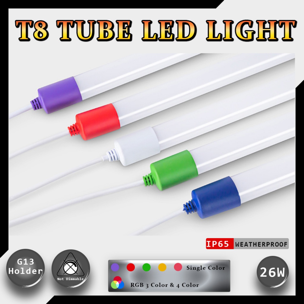LED Colour Light Tube Weatherproof 4ft T8 24W MultiColor Red Yellow Blue Green RGB Lampu Kedai ...
