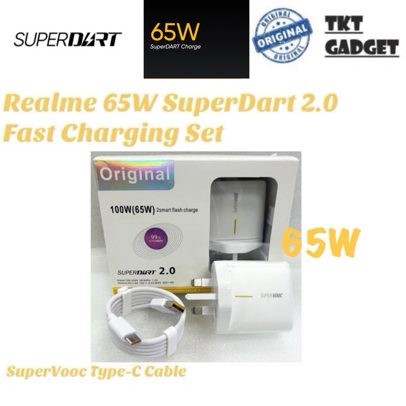 Realme 65W Superdart VOOC Fast Charger UK Plug with Free Super VOOC ...