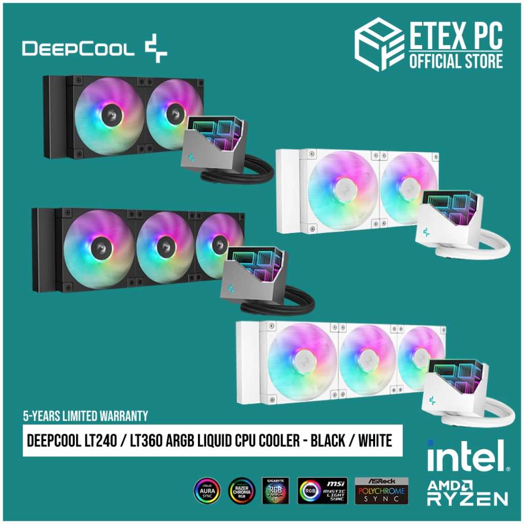 Deepcool LT240 / LT360 ARGB AIO Liquid CPU Cooler - Black / White ...