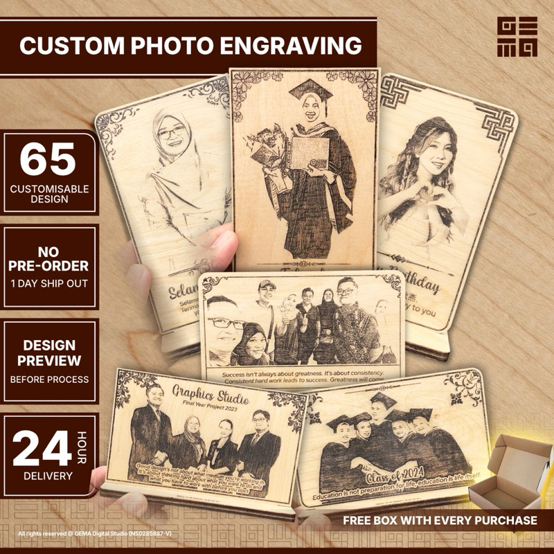 Custom Photo Engrave Ukiran Gambar Kayu Gift Hadiah hari guru Korporat ...
