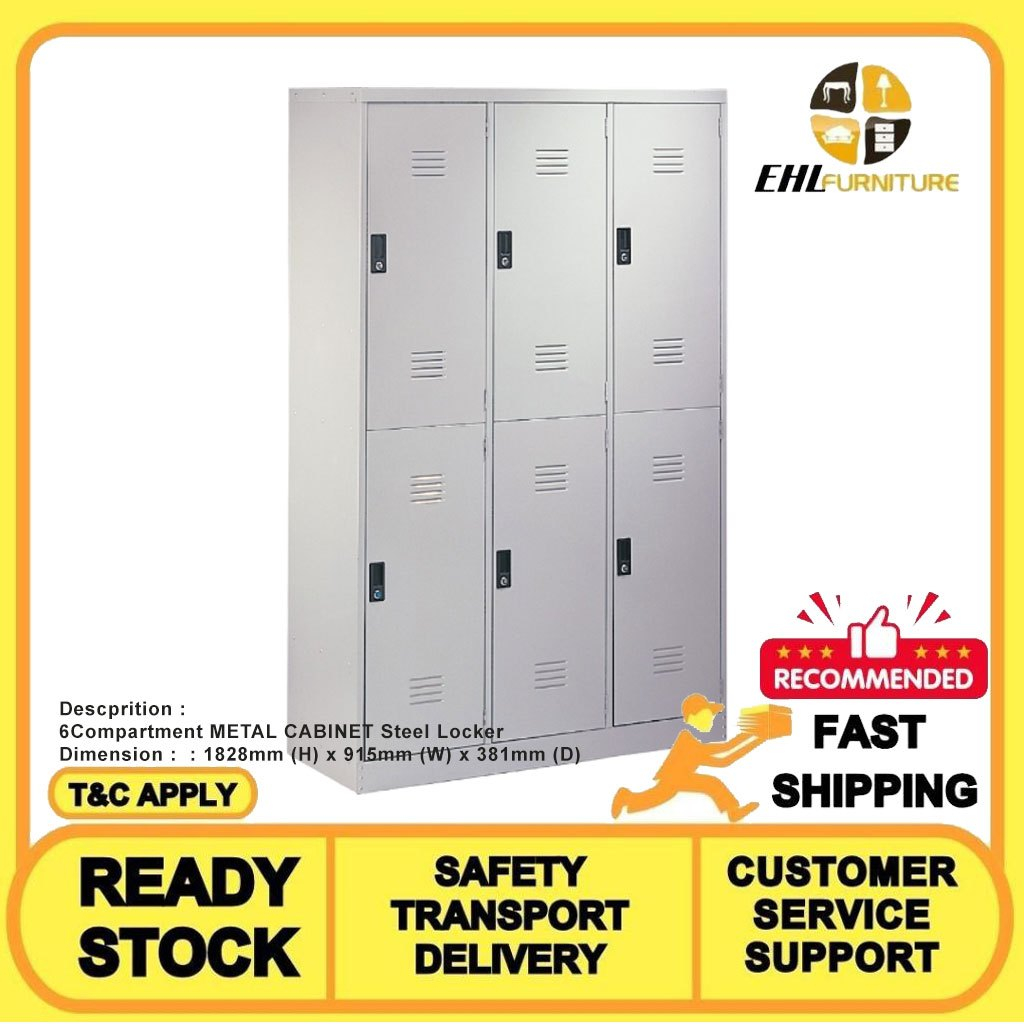 EHL FURNITURE -Almari /Kabinet Besi / 6 Locker Besi 6 Compartment Full Height Steel Locker ...