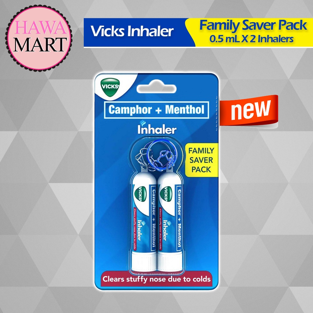 Vicks Inhaler Family Saver Pack (0.5ml x 2 Inhalers) Clear Stuffy Nose ...