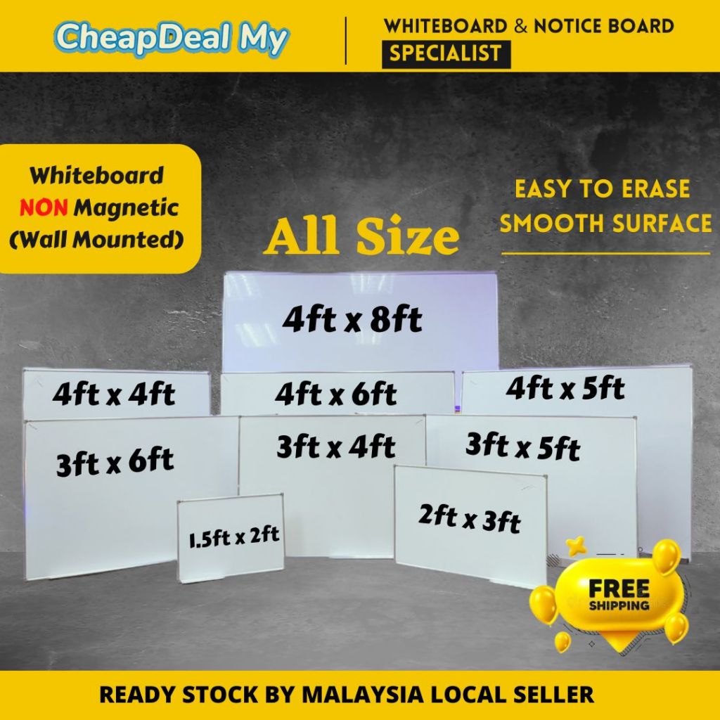 Papan putih /Whiteboard NON-MAGNETIC WhiteBoard 3x4 4x4 4x5 4x6 4x8 3x5 3x6 (ALL SIZE)Cheap Deal ...