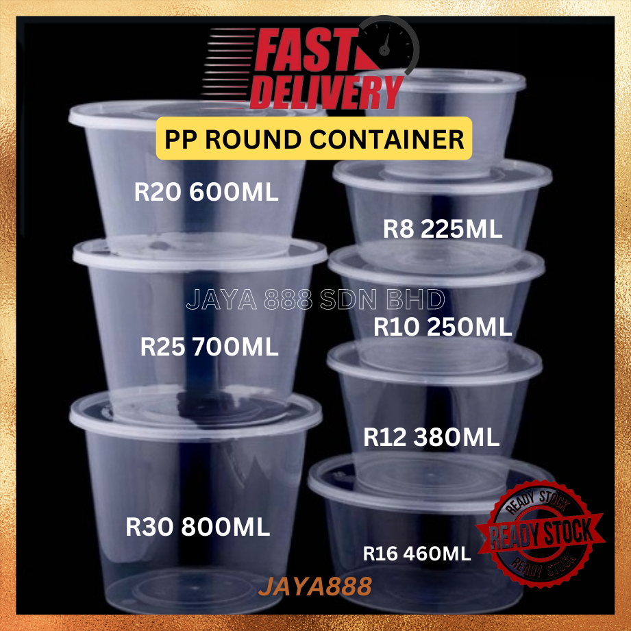 (50 SETS) PP ROUND CONTAINER C/W LIDS / Disposable Plastic Food Box ...