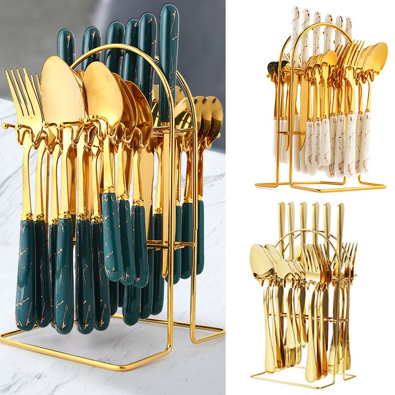 24pcs Spoon Fork Set Stainless Steel Tableware Cutlery Kutleri Sudu ...