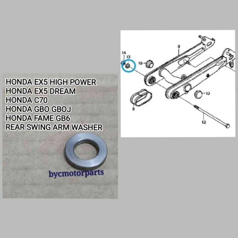 HONDA EX5 HIGH POWER EX5 DREAM C70 GBO GBOJ FAME GB6 REAR SWING ARM SHAFT WASHER BYCMOTORPARTS ...