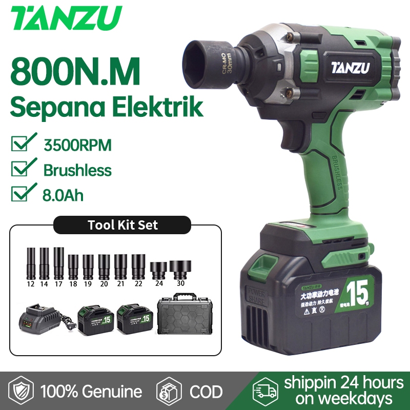 TANZU 800NM Cordless Electric Impact Wrench 1/2 inch for Car Home High Torque Wrench 8Ah 10 ...