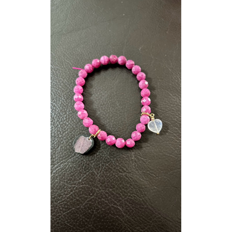 Natural High Grade Ruby faceted bracelet wt 2 charms (ruby & moonstone) + certs july birthstone ...
