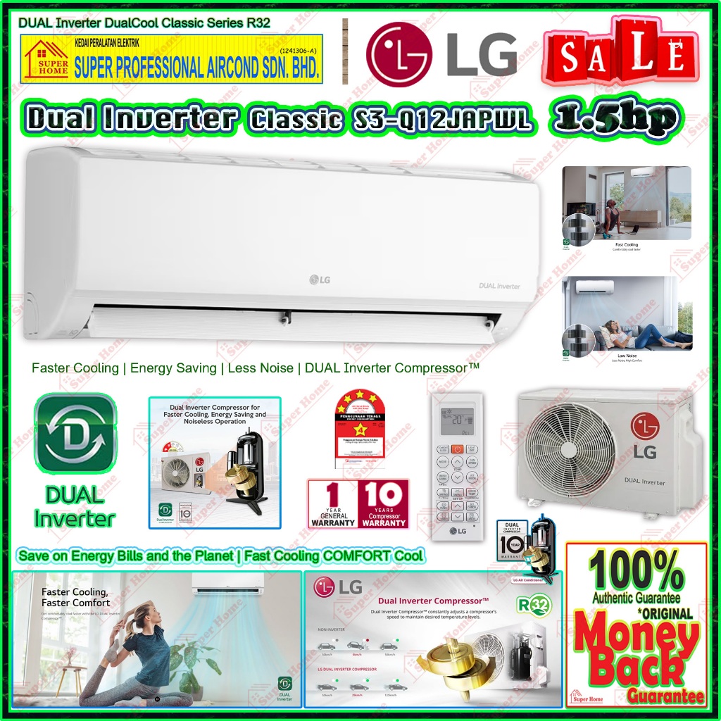 LG 1.5hp Inverter Air Conditioner S3-Q12JAPWL Dual Inverter Classic Air ...