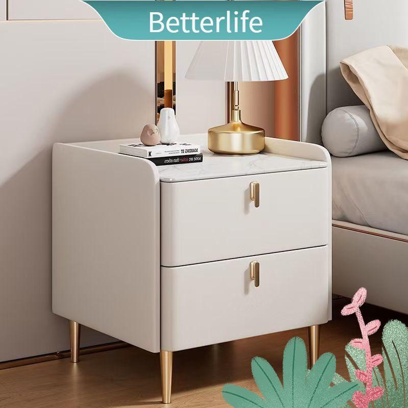 Leather Bedroom Bedside Table Installed Rock Board Bedside Table Double ...
