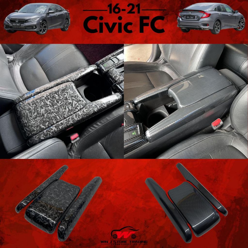 Honda Civic FC 2016-2021 Forged Carbon Trim Center Armrest Protector ...