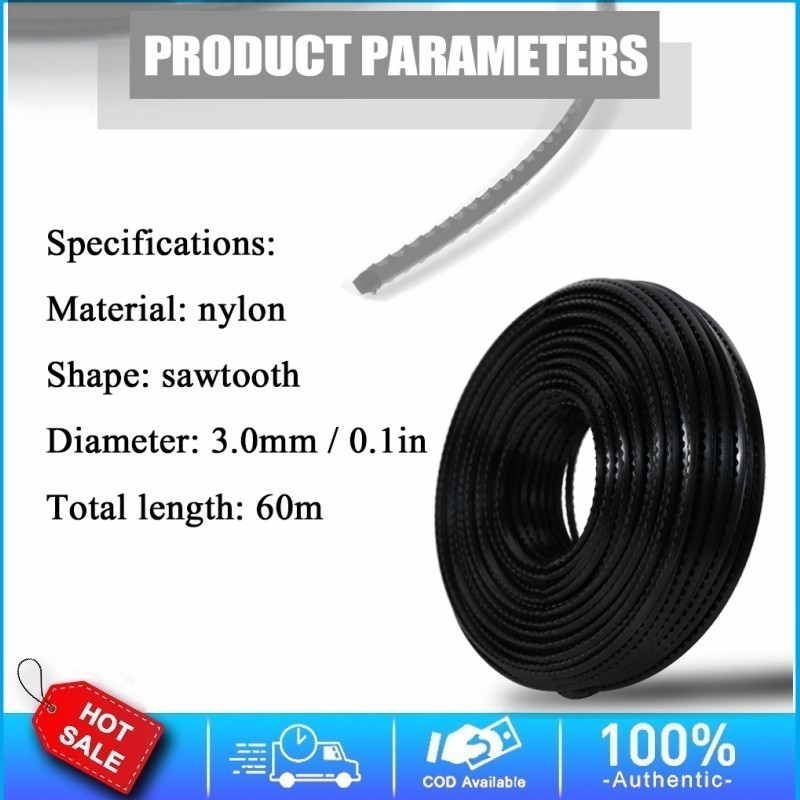 🔥3mm 60 Meters Fine Quality Nylon Sawtooth Trimmer Rope Brush Cutter ...