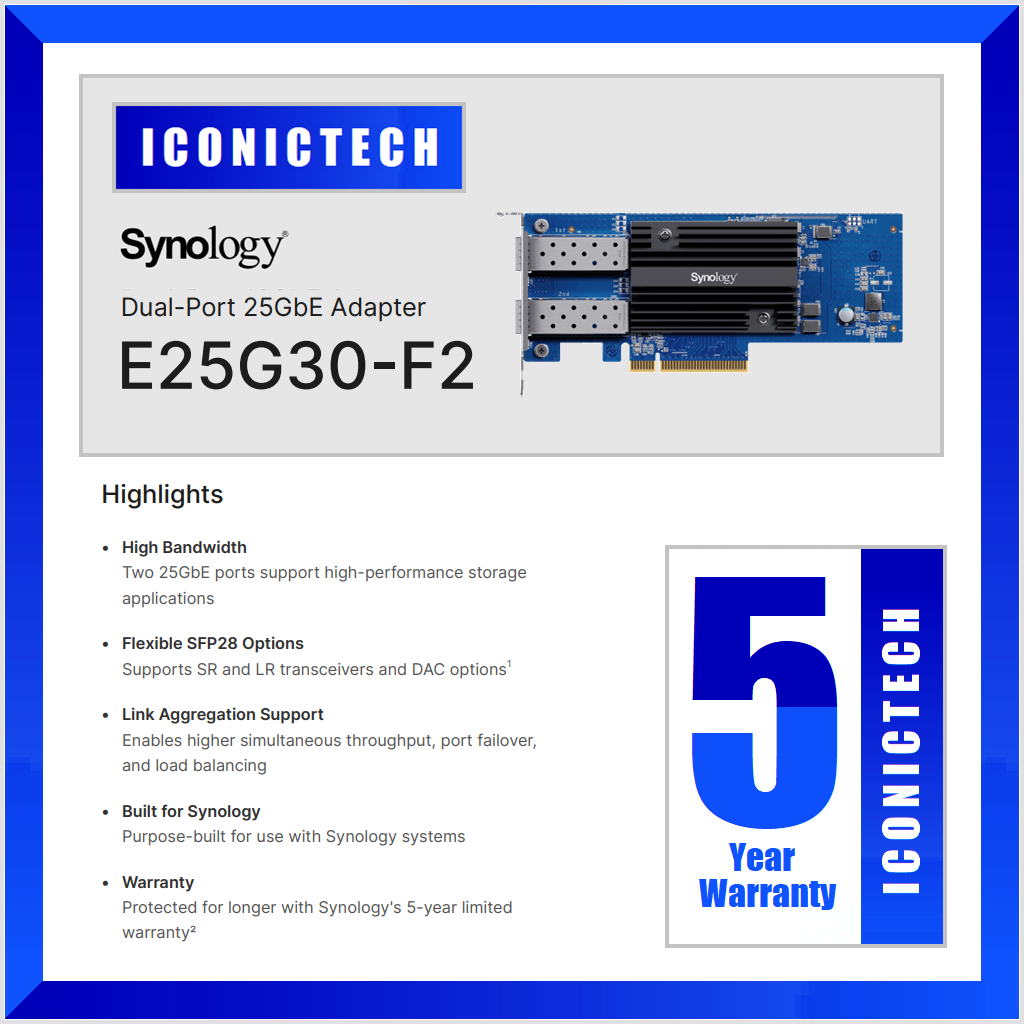 Synology E10G21-F2 E10G30-F2 E25G30-F2 Dual-Port 10/25 SFP+ PCIe3.0 ...