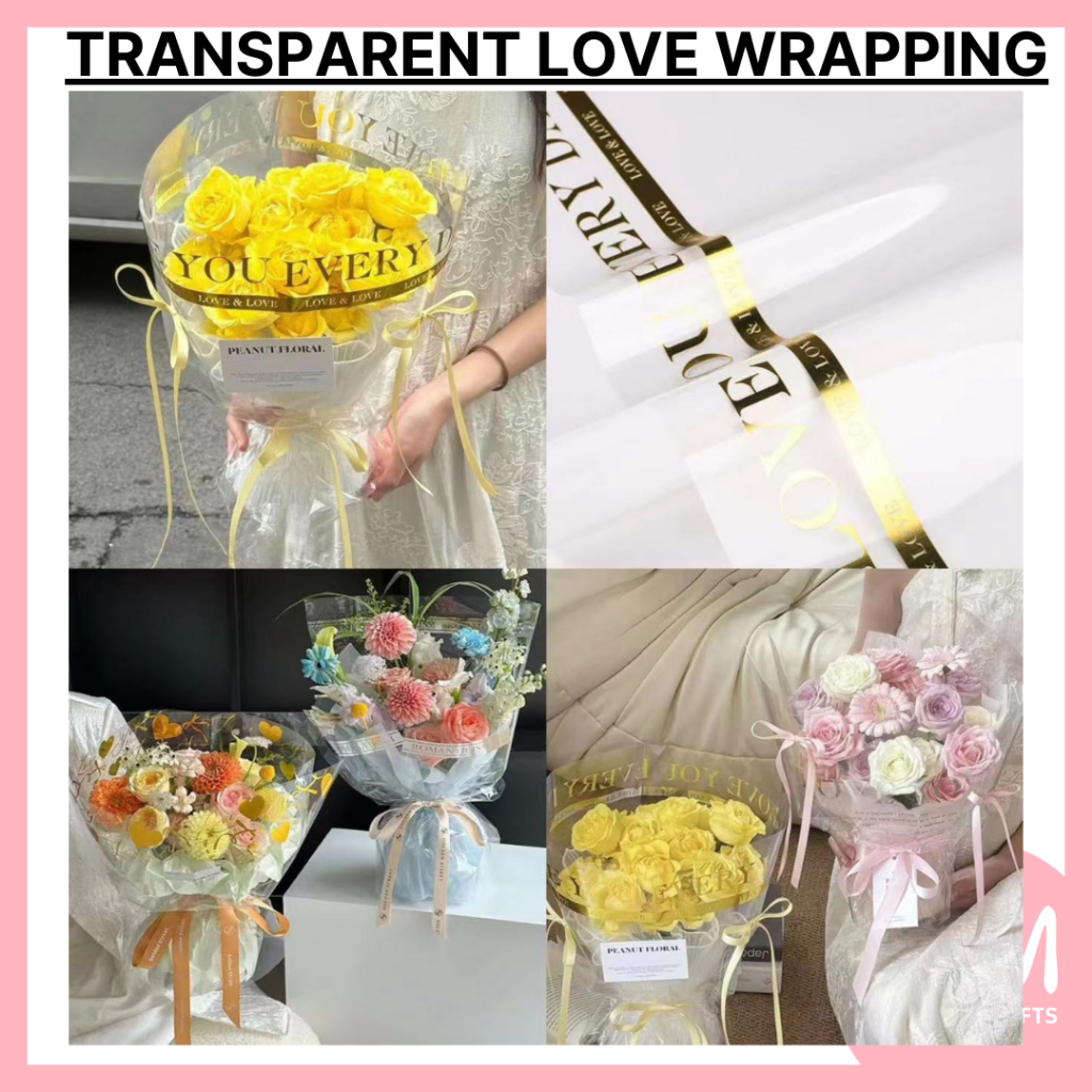 (20PCS) TRANSPARENT LOVE Waterproof Flower Wrapping Paper Bouquet Gift ...