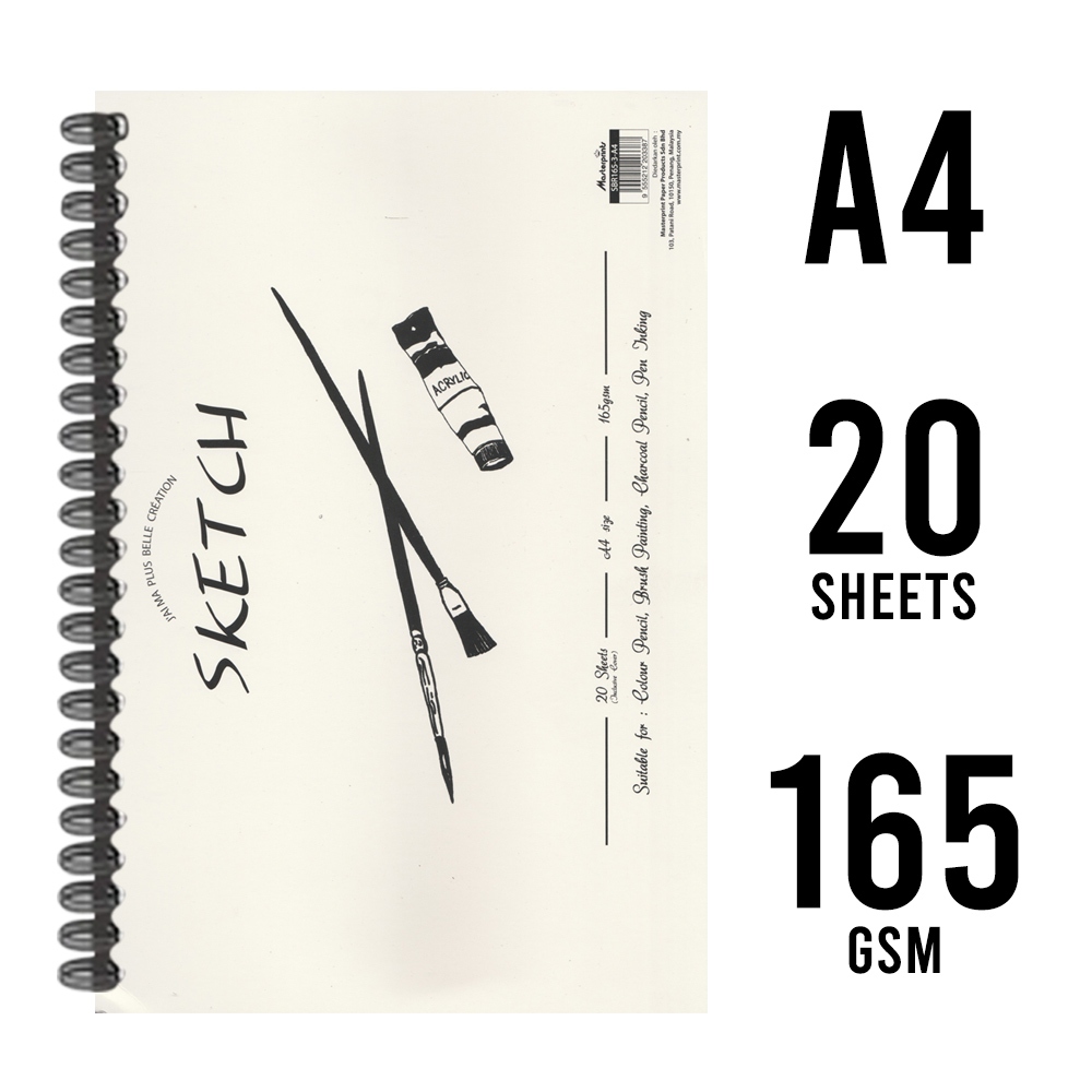 MASTERPRINT | DRAWING BOOK | WIRE-O SKETCH BOOK (A4 - 20 Sheets) ( 135 ...