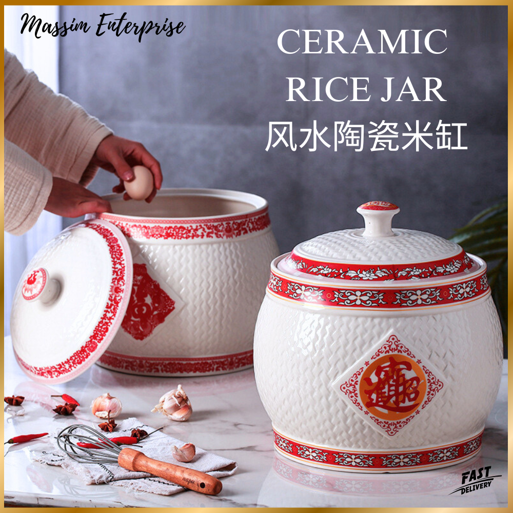 10kg Kitchen Rice Jar Feng Shui Rice Jar Ceramic Rice Jar Blessing ...
