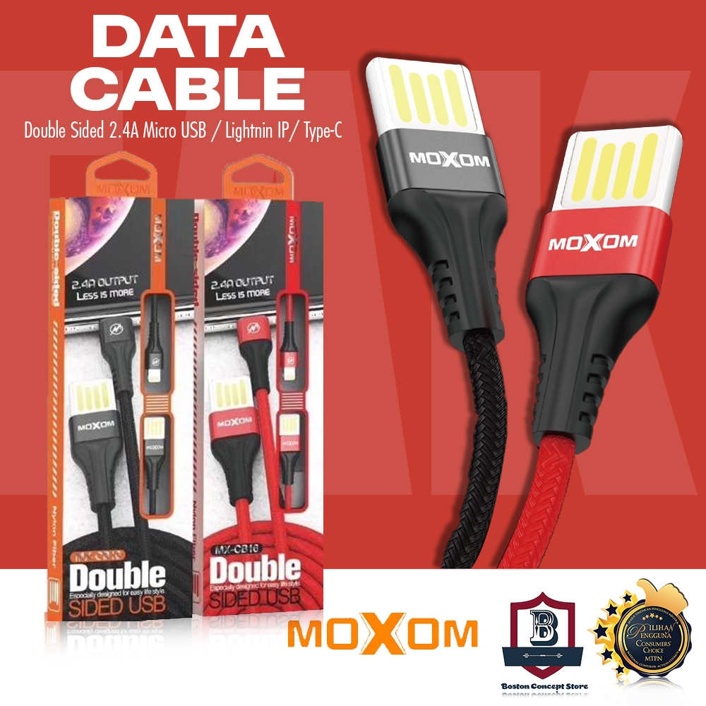 BOSTON Moxom MX-CB16 Double Sided 2.4A Micro USB / Lightnin IP/ Type-C ...