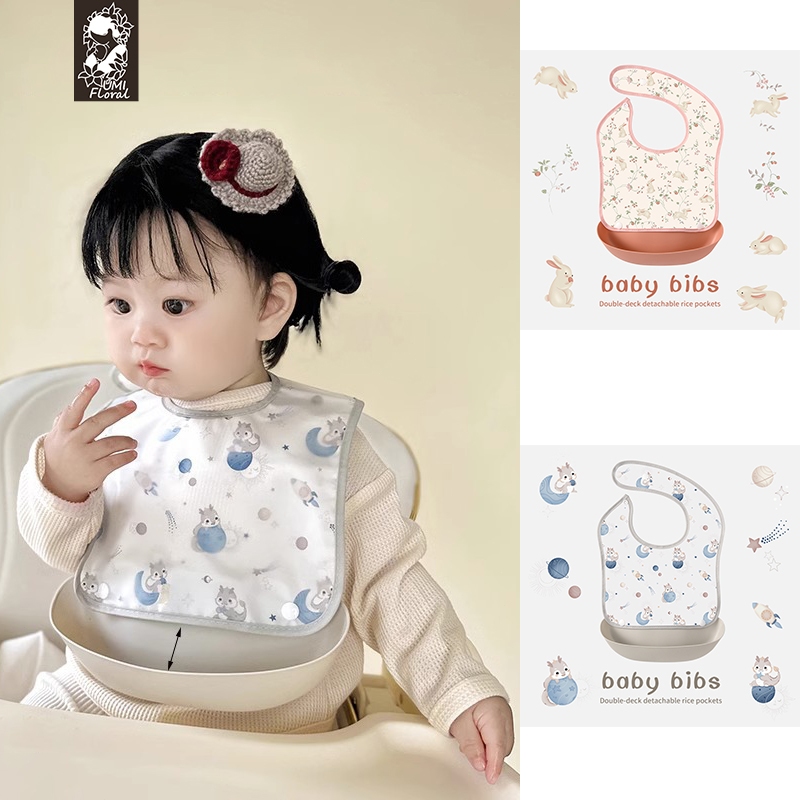 [UMI FLORAL BABY]Removable bib Bib kartun perempuan Kalis air dan mudah ...