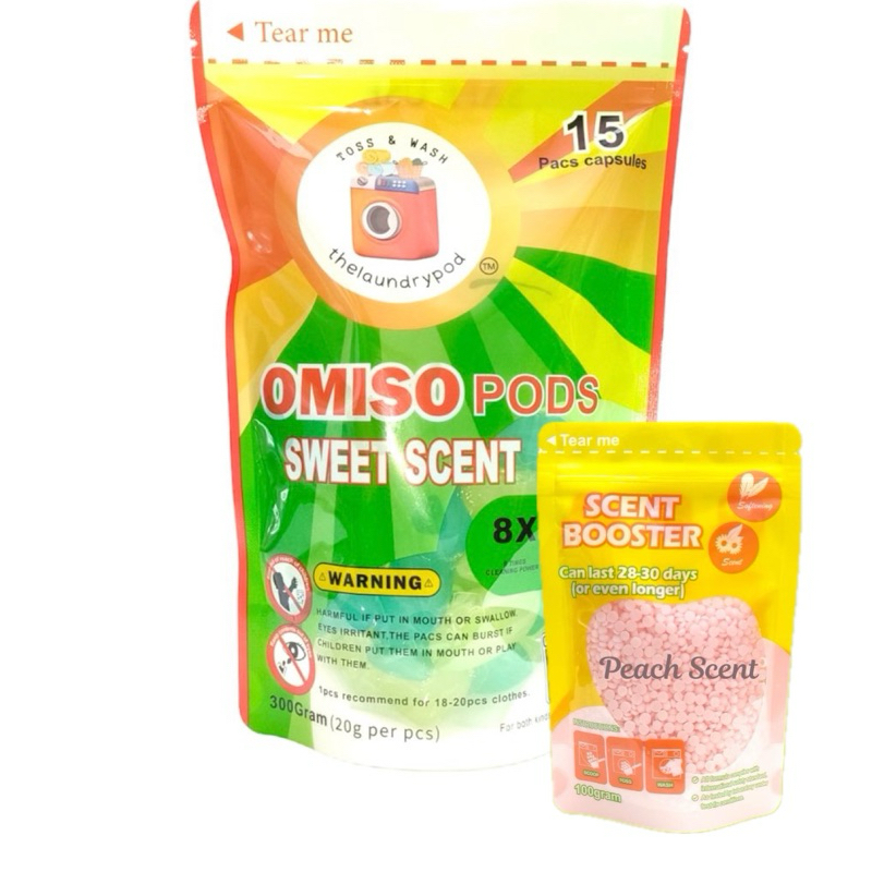 *Combo Set* Omiso 5 in 1 Enzyme Laundry Detergent Sweet Scent Pods Pair With Peach Scent Booster ...