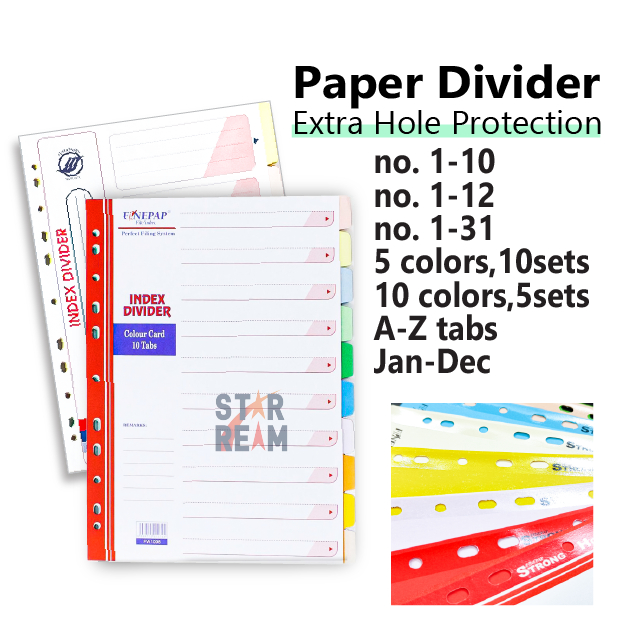 A4 Index Divider Paper New Protection Formula (5 Clr, 10 Clr, 1-10, 1 ...