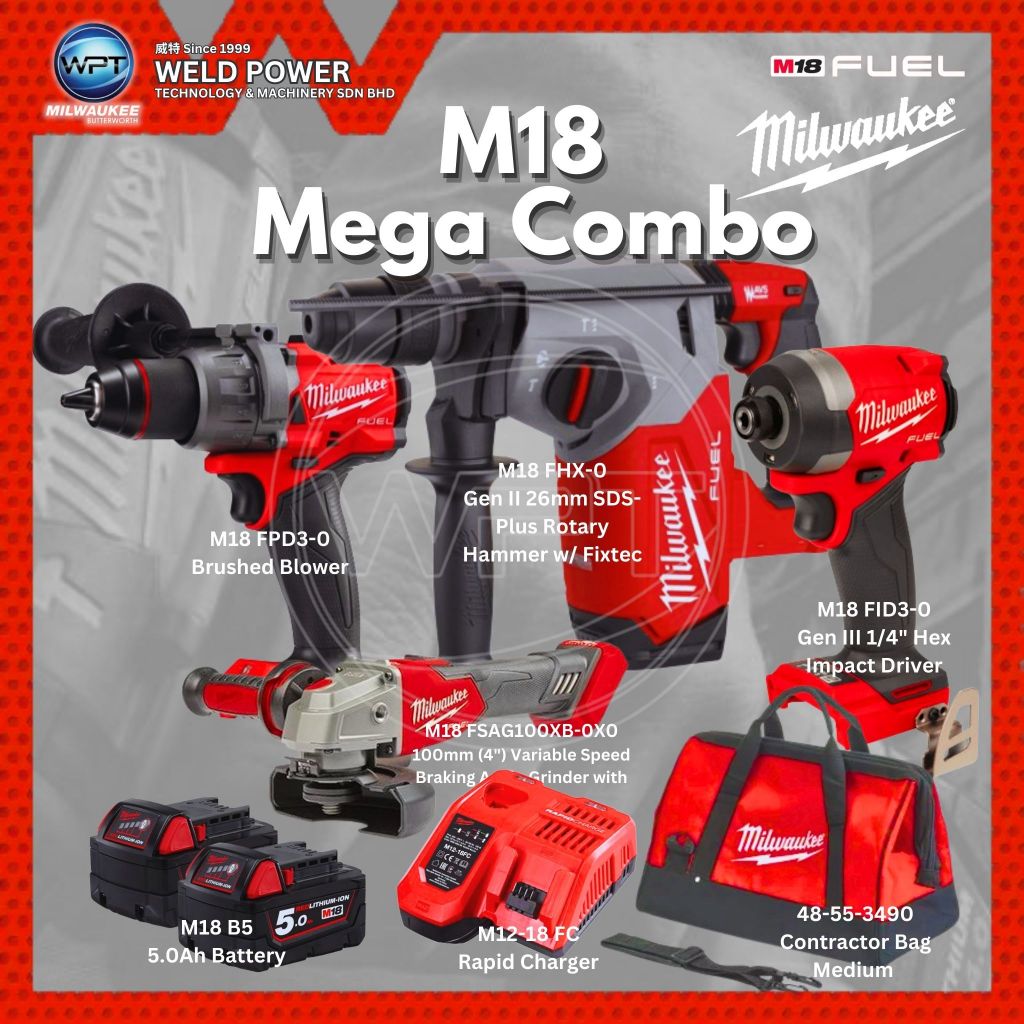 Milwaukee M18 Mega Combo (M18 FHX, M18 FID3, M18 FPD3, M18 FSAG100XB ...
