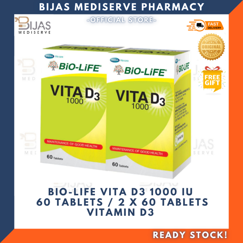 BIO-LIFE VITA D3 1000 IU 60 TABLETS / 2 X 60 TABLETS (VITAMIN D3) [EXP ...