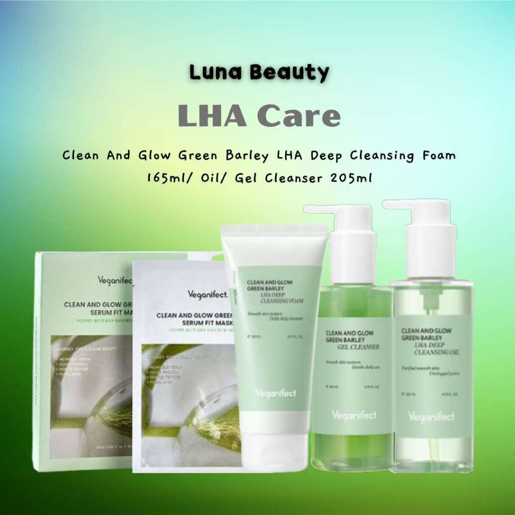 [Veganifect] Clean And Glow Green Barley LHA Deep Cleansing Foam 165ml/ Oil/ Gel Cleanser 205ml ...